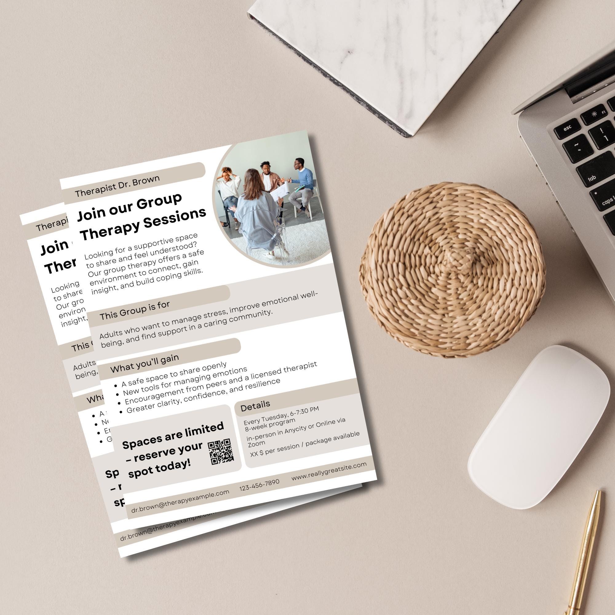 Group Therapy Flyer Template Canva, Editable Marketing Material for ...