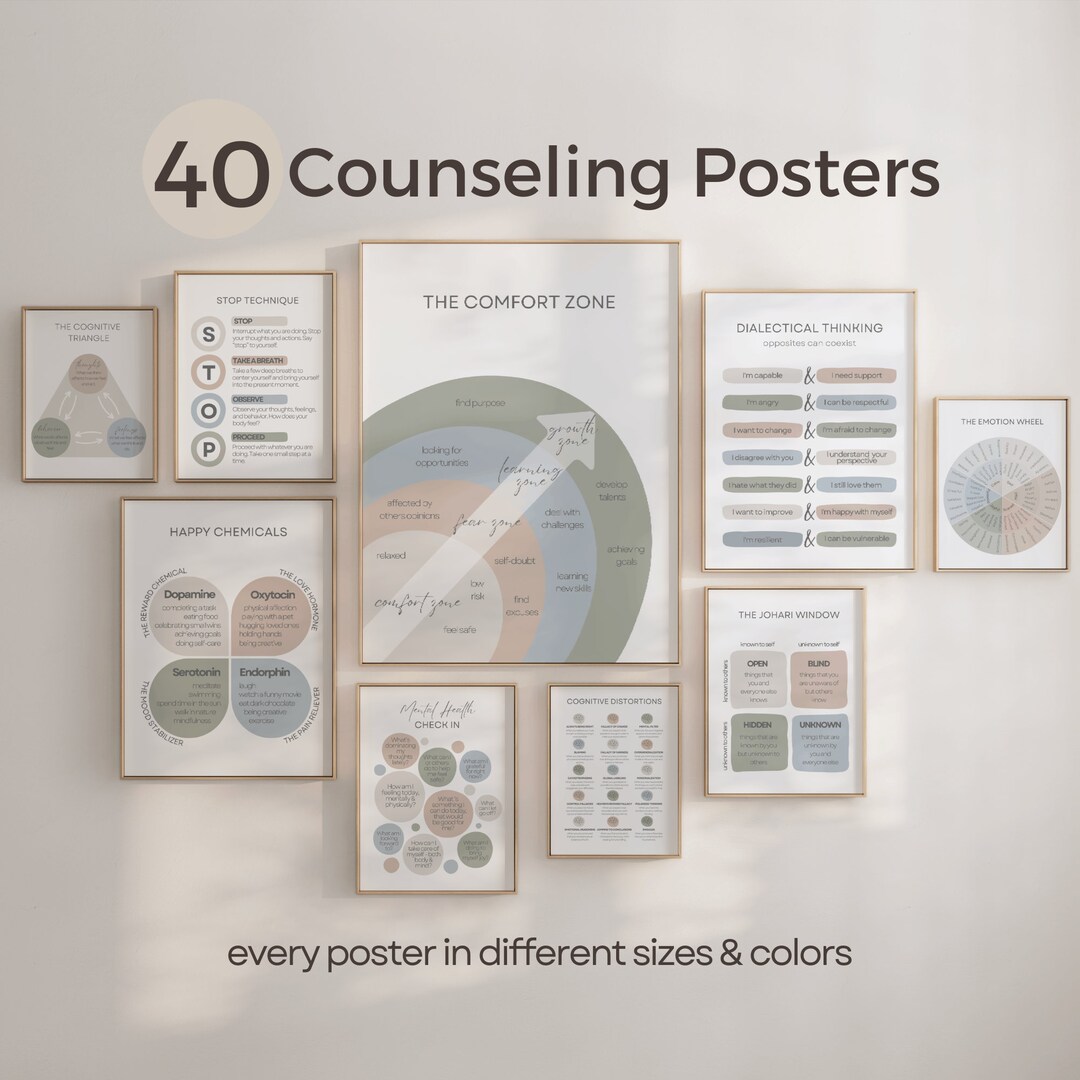 Minimalist Therapy Office Decor: Counseling Poster Bundle (digital ...