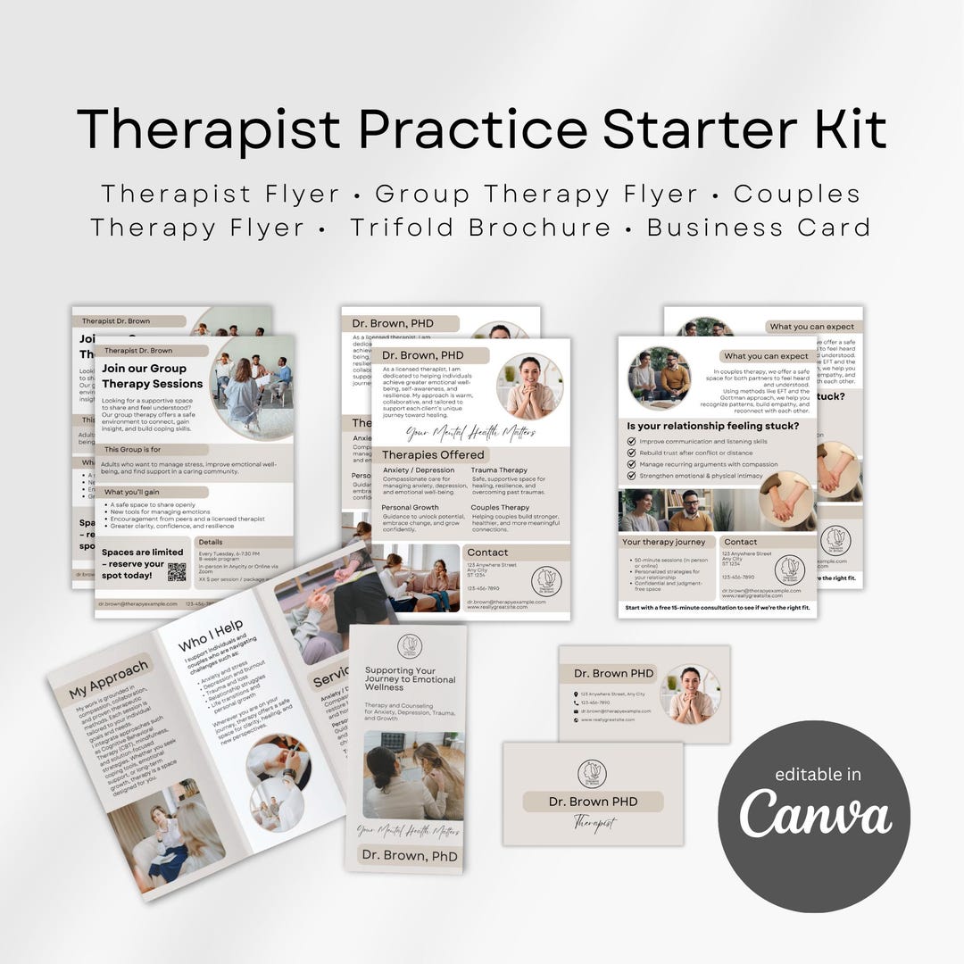 Therapist Practice Starter Kit: Canva Editable Flyers, Brochure ...