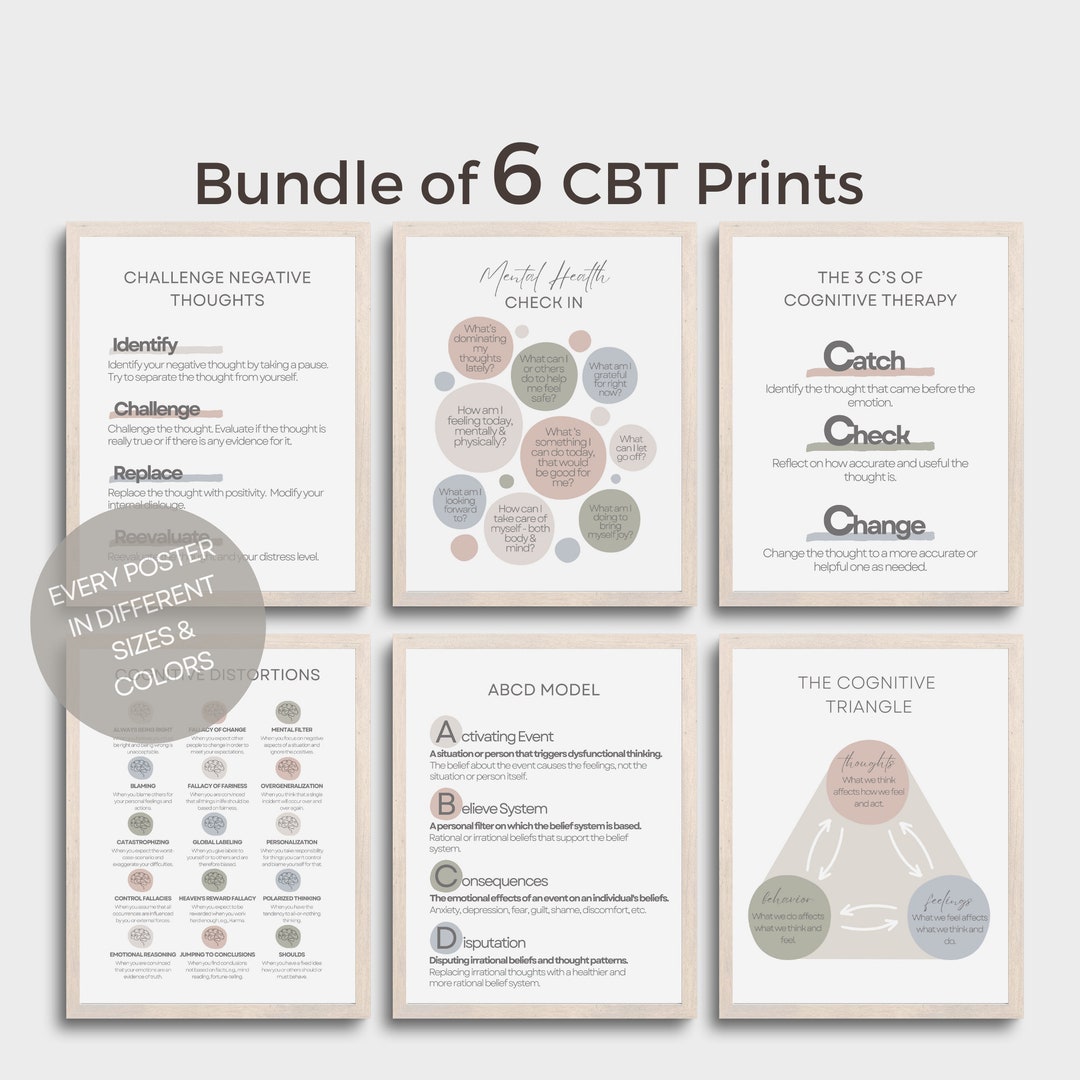 6 Cbt Therapy Poster Bundle Set Minimalistic Psychotherapist Office ...