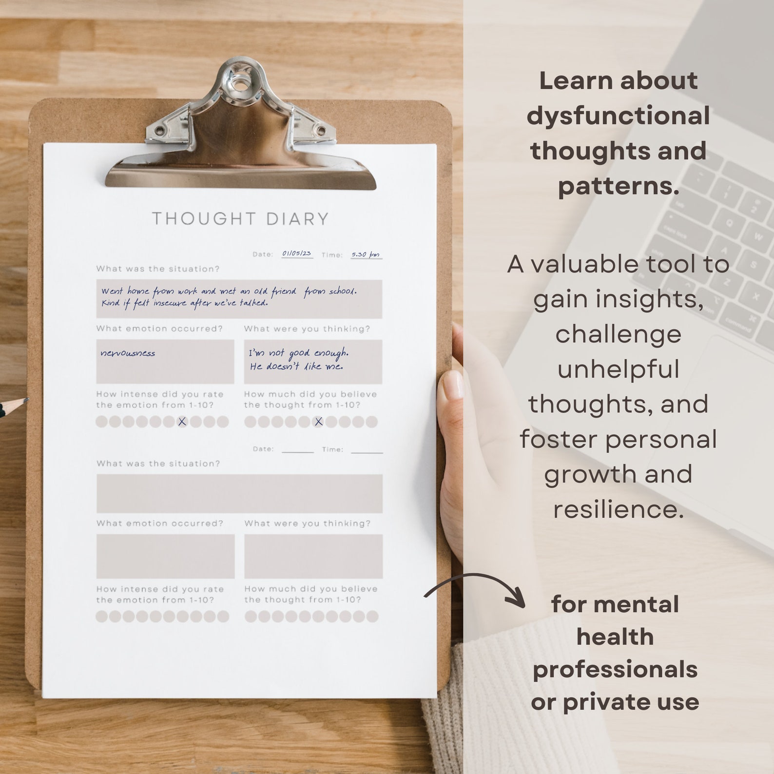 Thought Diary and Thought Evaluation CBT Worksheets Self-reflection ...