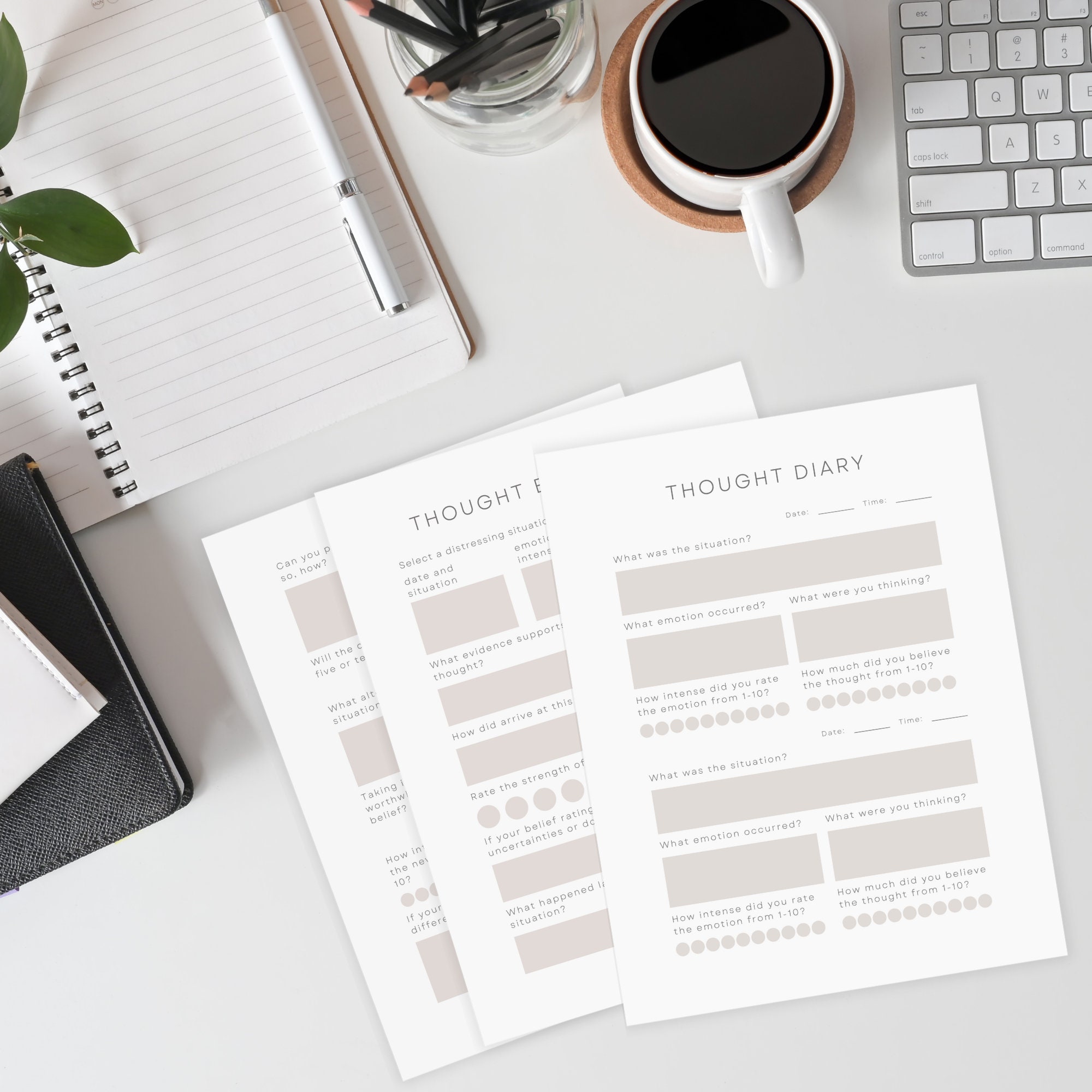 Thought Diary and Thought Evaluation CBT Worksheets Self-reflection ...
