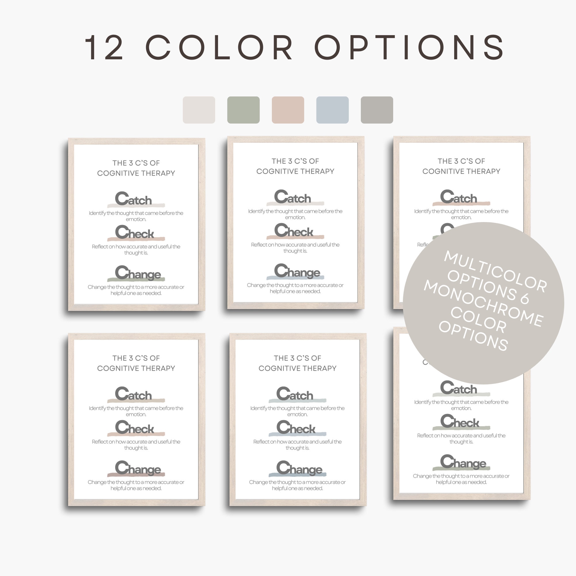 Printable CBT 3 C's Cognitive Therapy Office Decor Print Therapy Tools Mental Health Poster ...