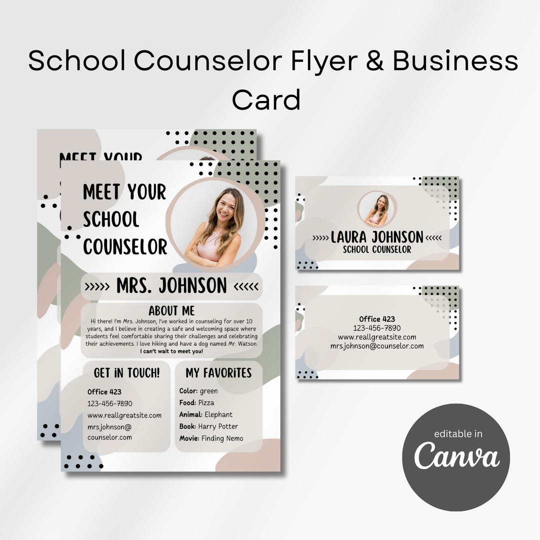 Meet the School Counselor Flyer & Business Card Templates Editable in ...