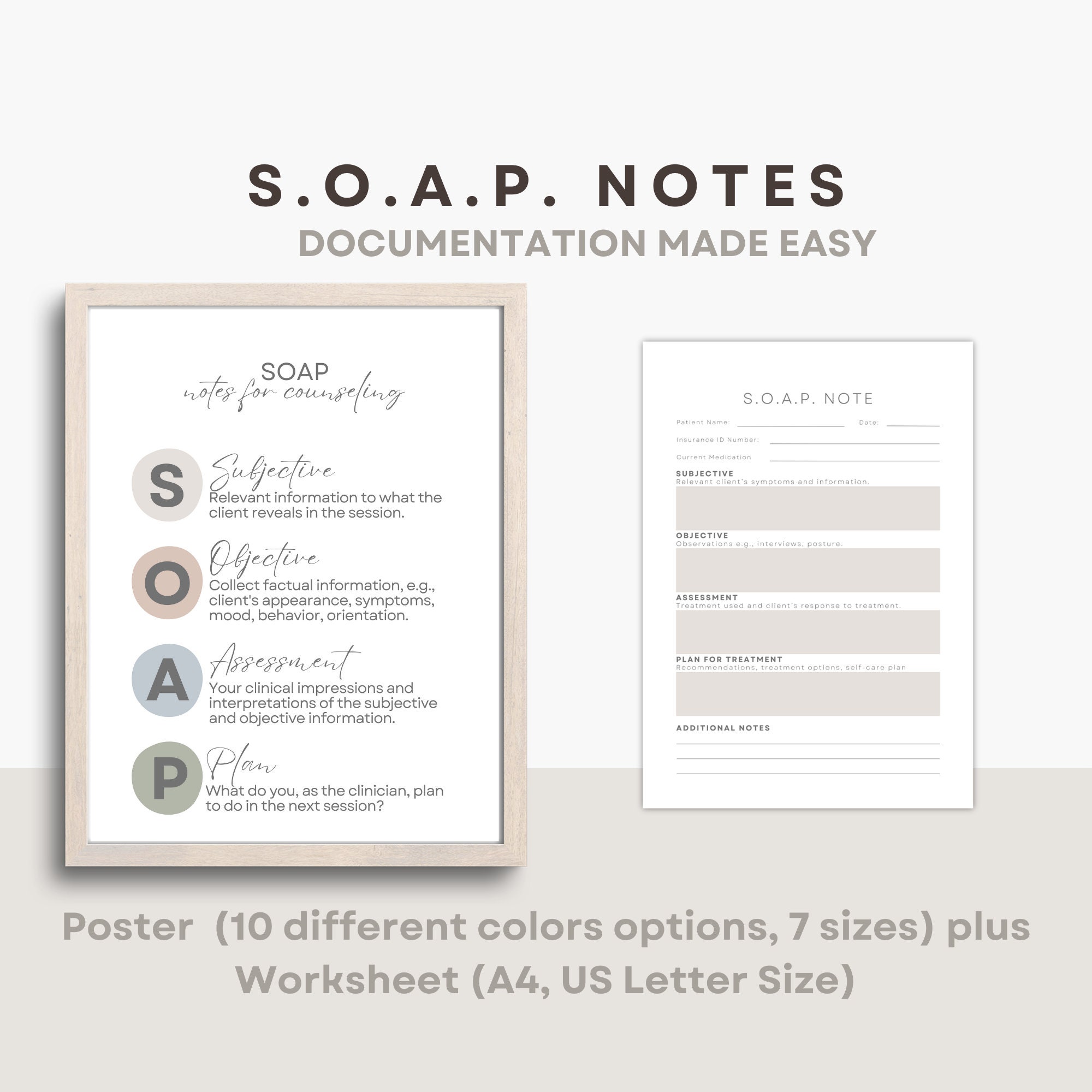 Soap Notes Therapy Worksheet and Poster Bundle Psychotherapy Cheat ...