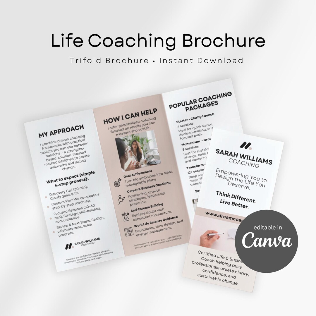 Life Coach Flyer Brochure, Editable Canva Template for Marketing ...