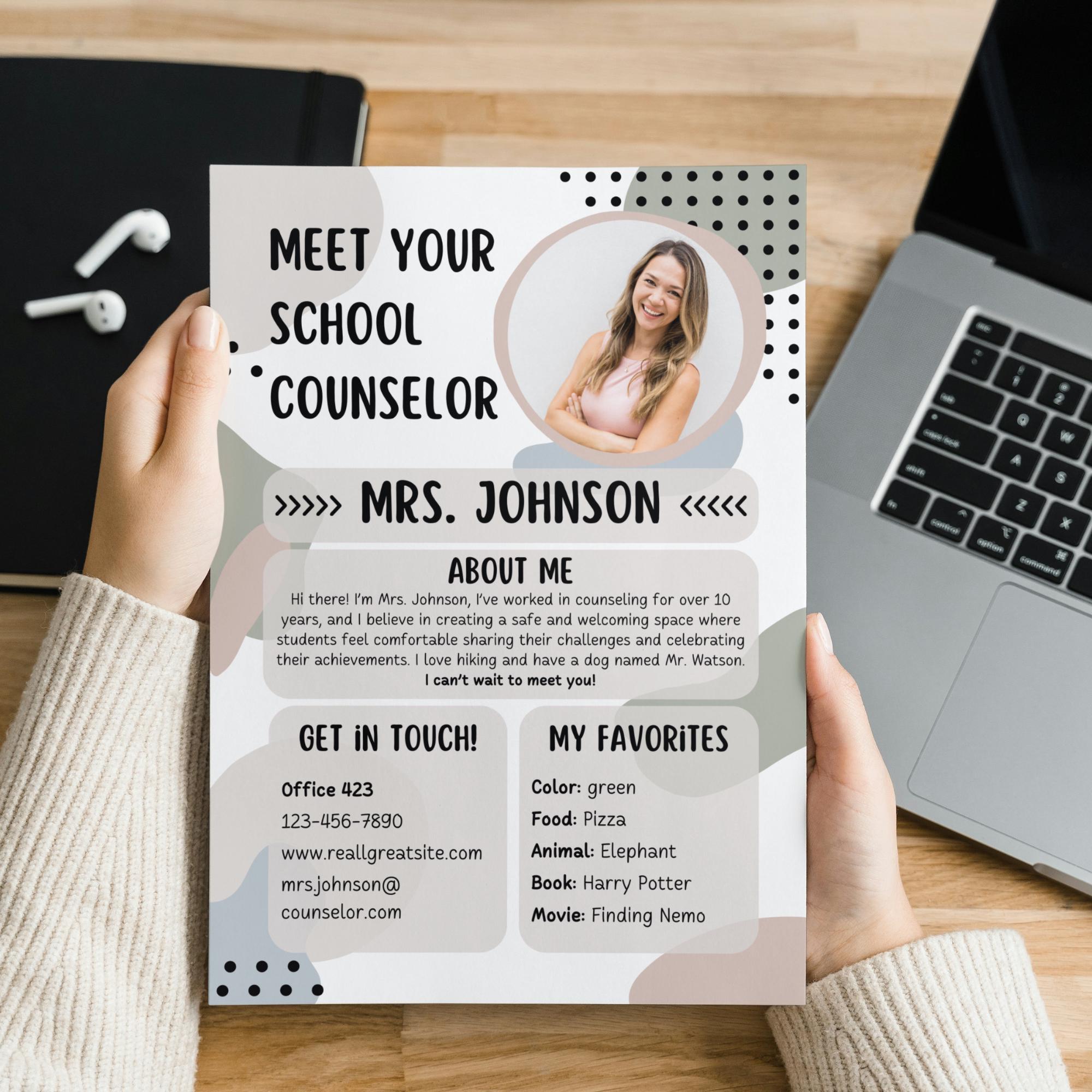 Meet the School Counselor Flyer Template Canva Editable Meet the ...
