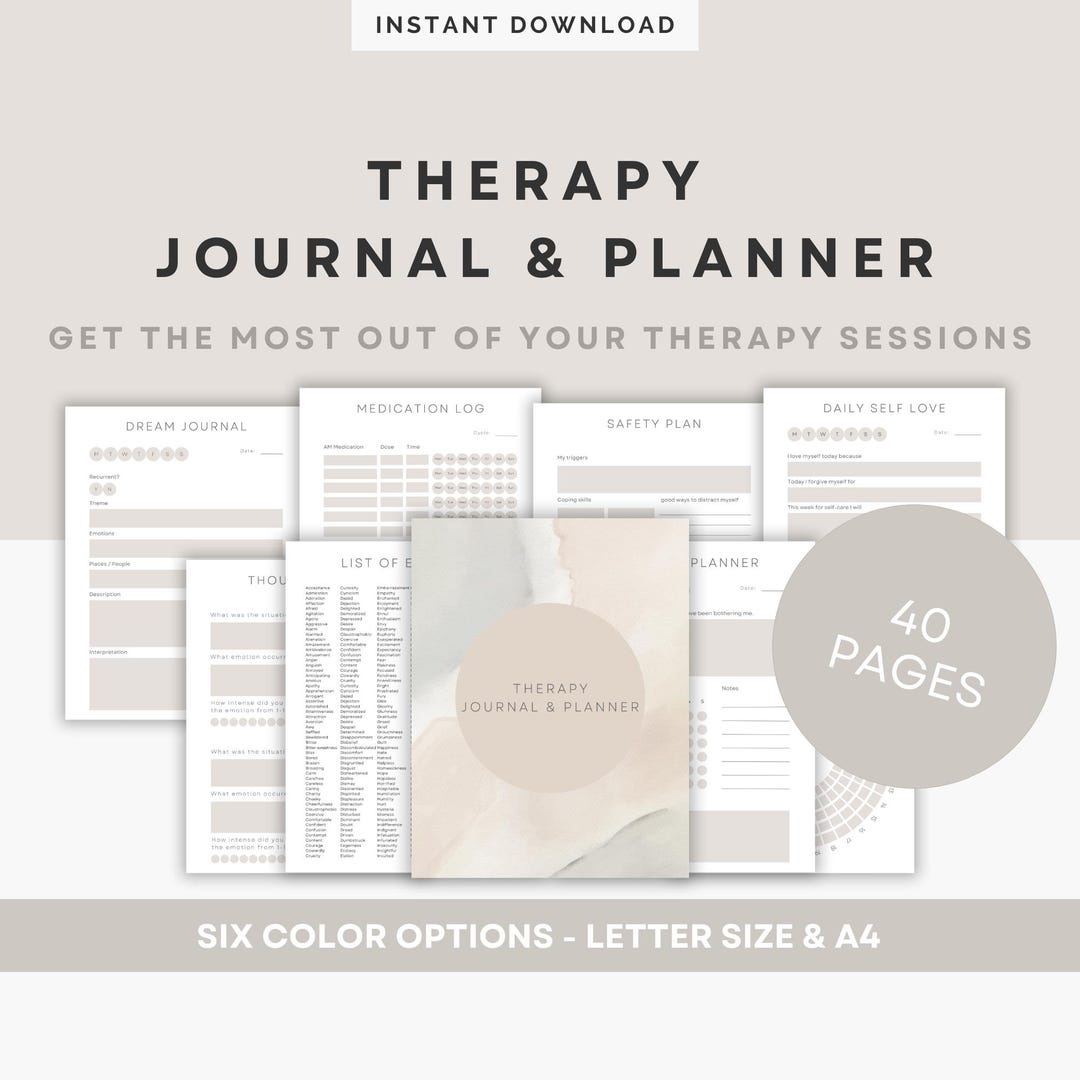 Therapy Journal Printable Mental Health Workbook Guided Therapy Planner ...