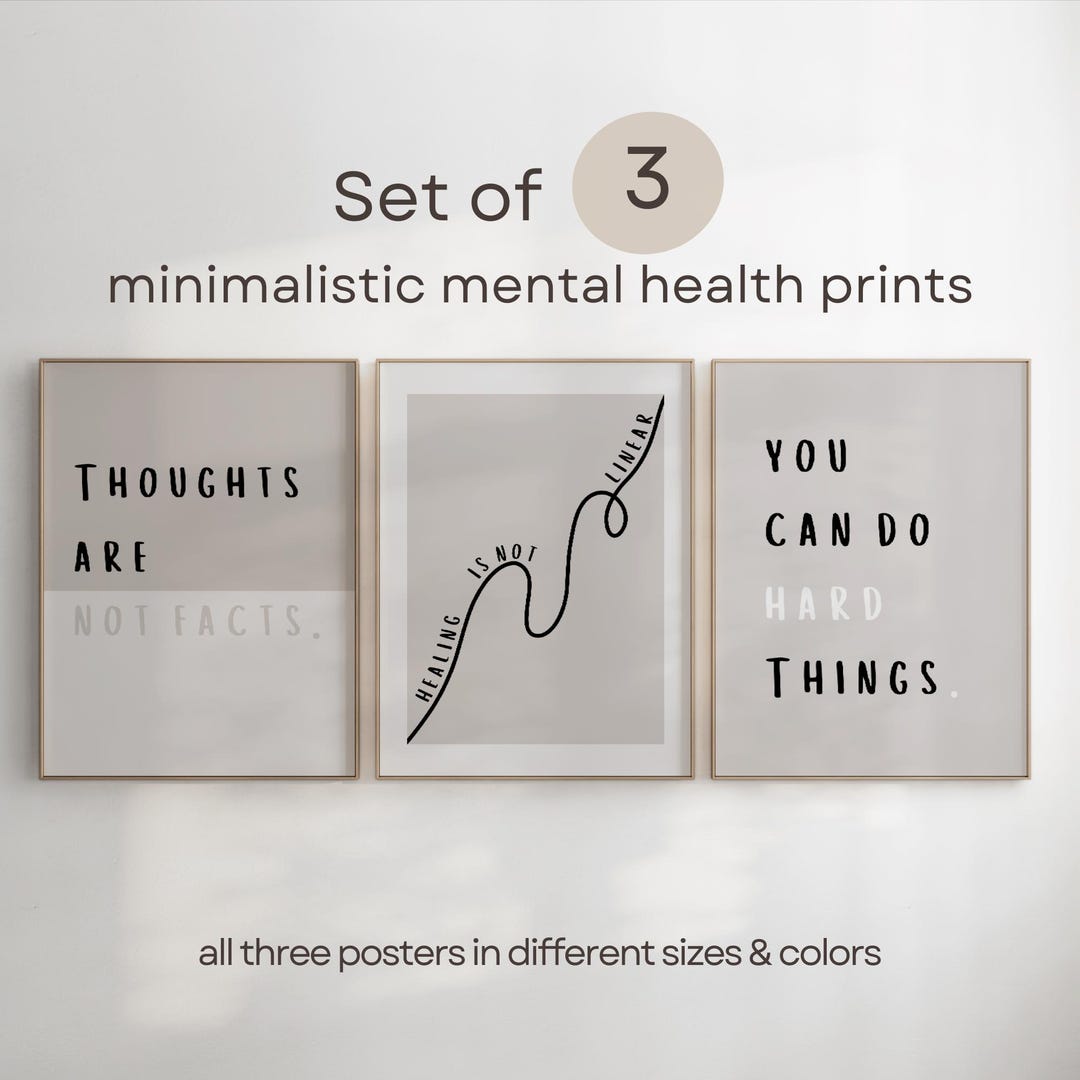 Set of 3 Minimalist Mental Health Posters Printable Thoughts Are Not ...
