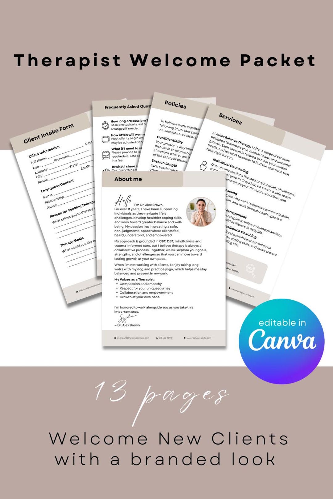 Therapist Welcome Packet Templates, Editable Client Intake Forms ...