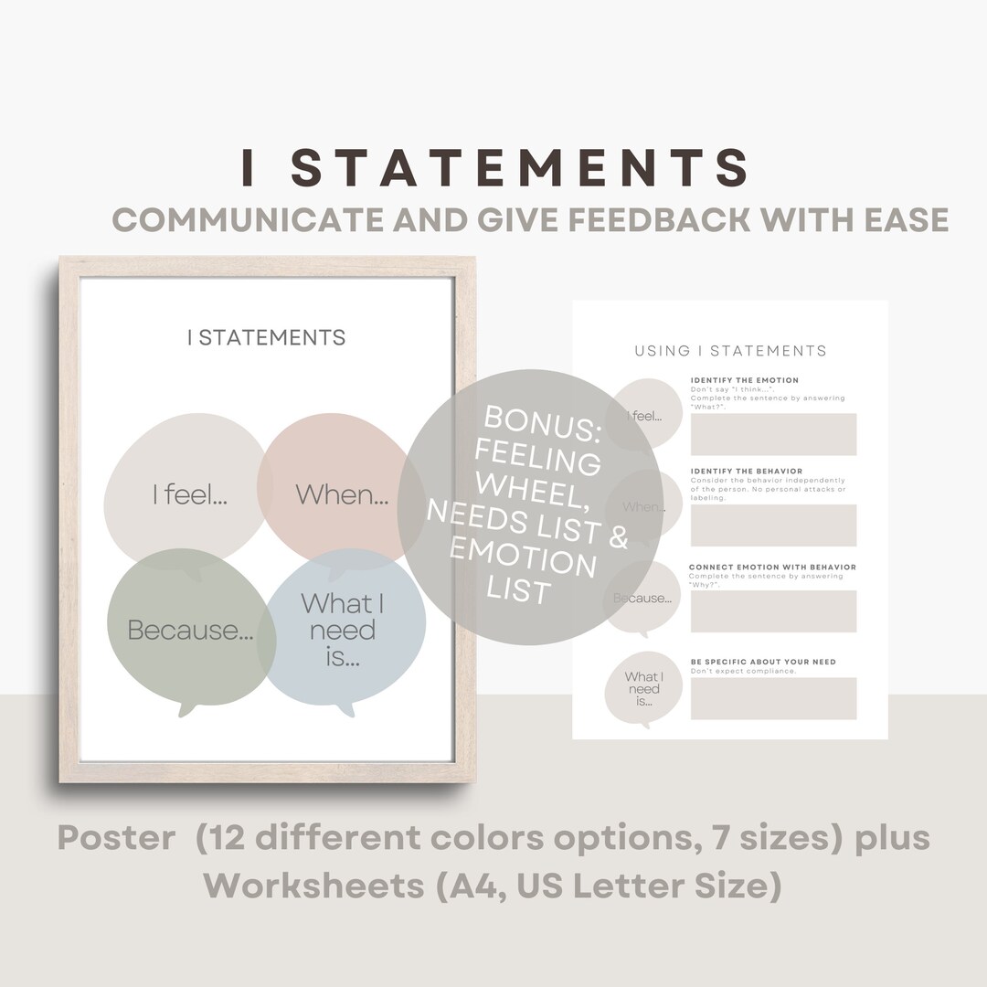 I Statements Poster and Worksheet Bundle Feedback Communication Skill ...