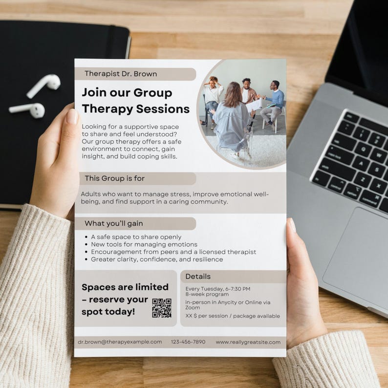 Group Therapy Flyer Template Canva, Editable Marketing Material for ...
