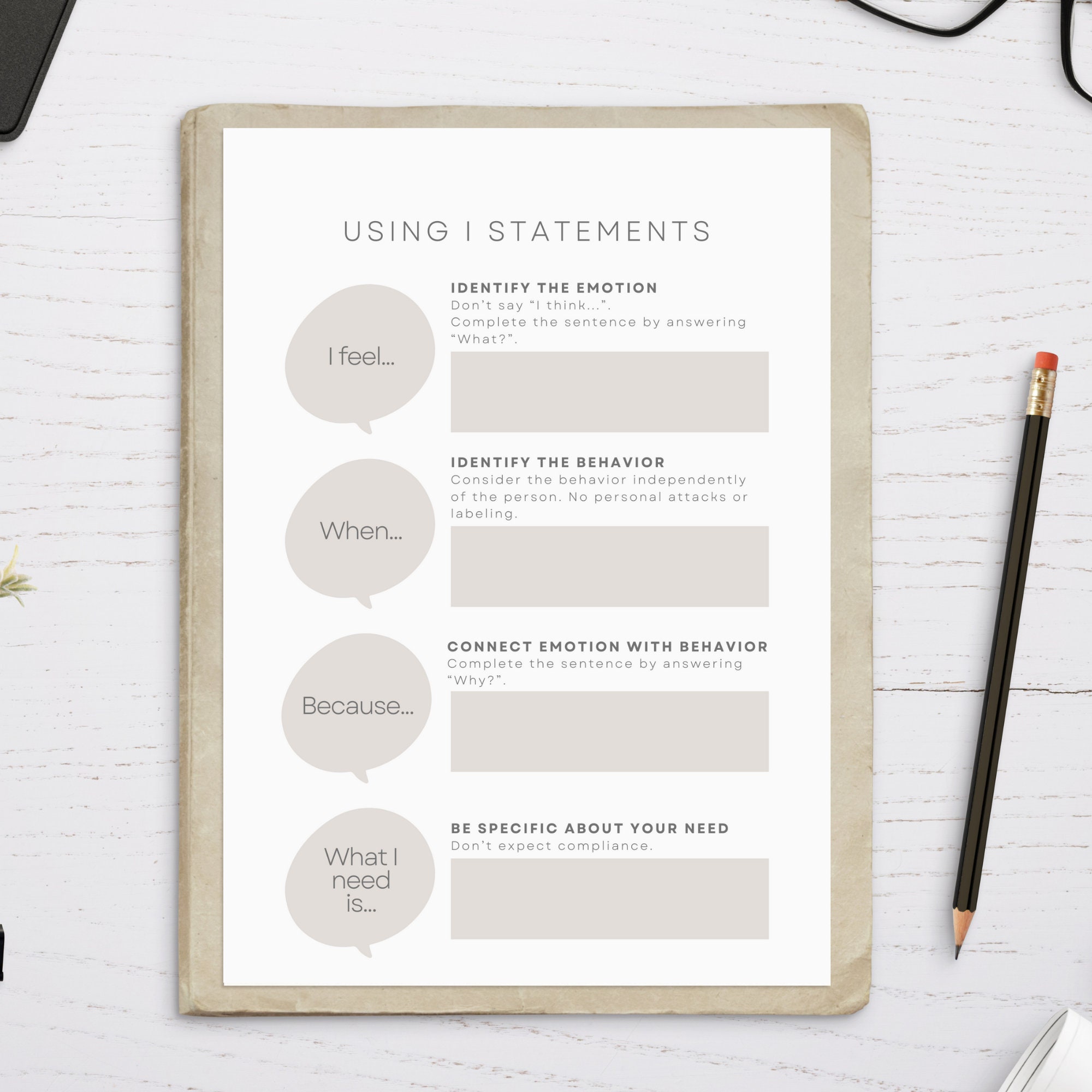 I Statements Worksheets Feedback Communication Therapy Tool Couples ...