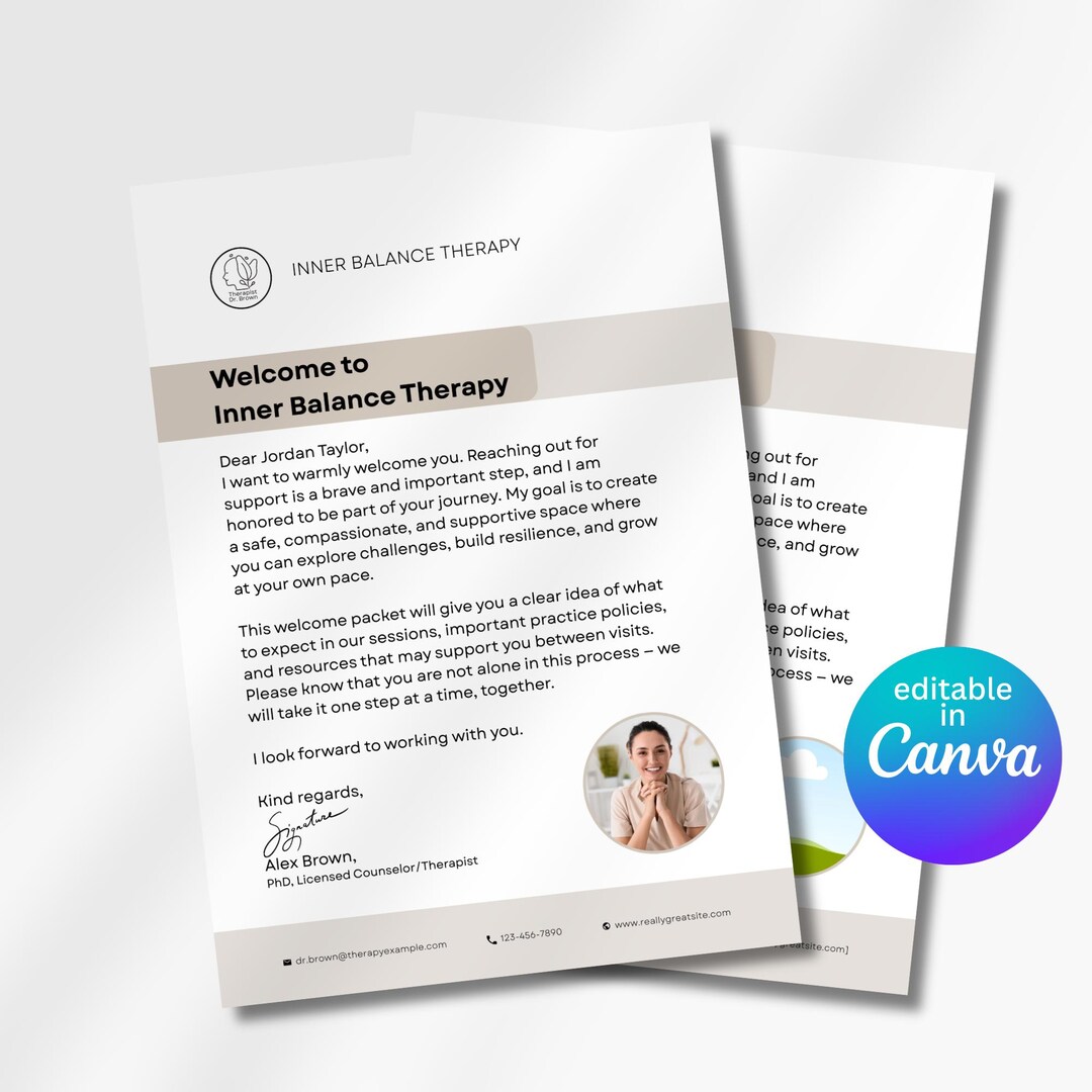 Welcome Letter Therapist, Editable Canva Template, Printable Digital ...