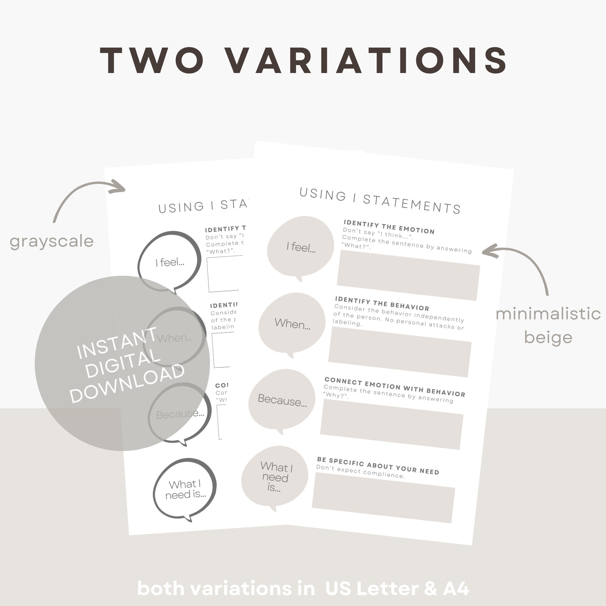 I Statements Worksheets Feedback Communication Therapy Tool Couples ...