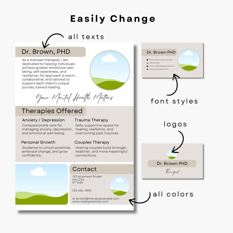 Therapist Flyer & Business Card Template: Canva Editable Marketing Pack ...