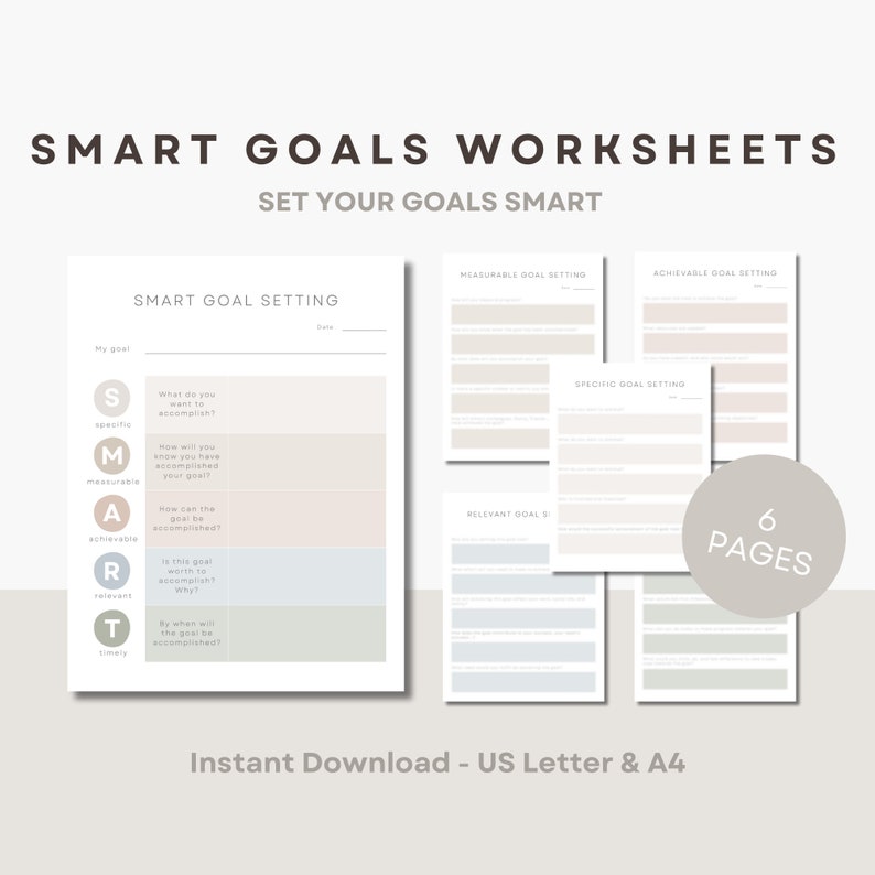 SMART Goal Setting Template Printable Goal Tracker Worksheets and ...