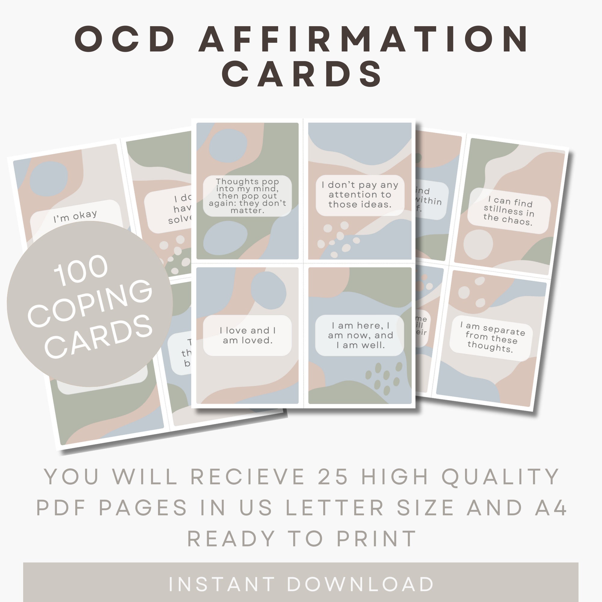 Printable OCD Coping Cards, Obsessive Compulsive Affirmations, ERP Therapy Support, Mental ...