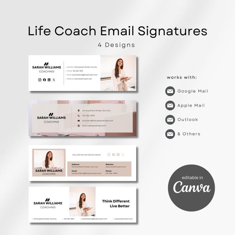 Email Signature Canva Template for Life Coaching Customizable ...