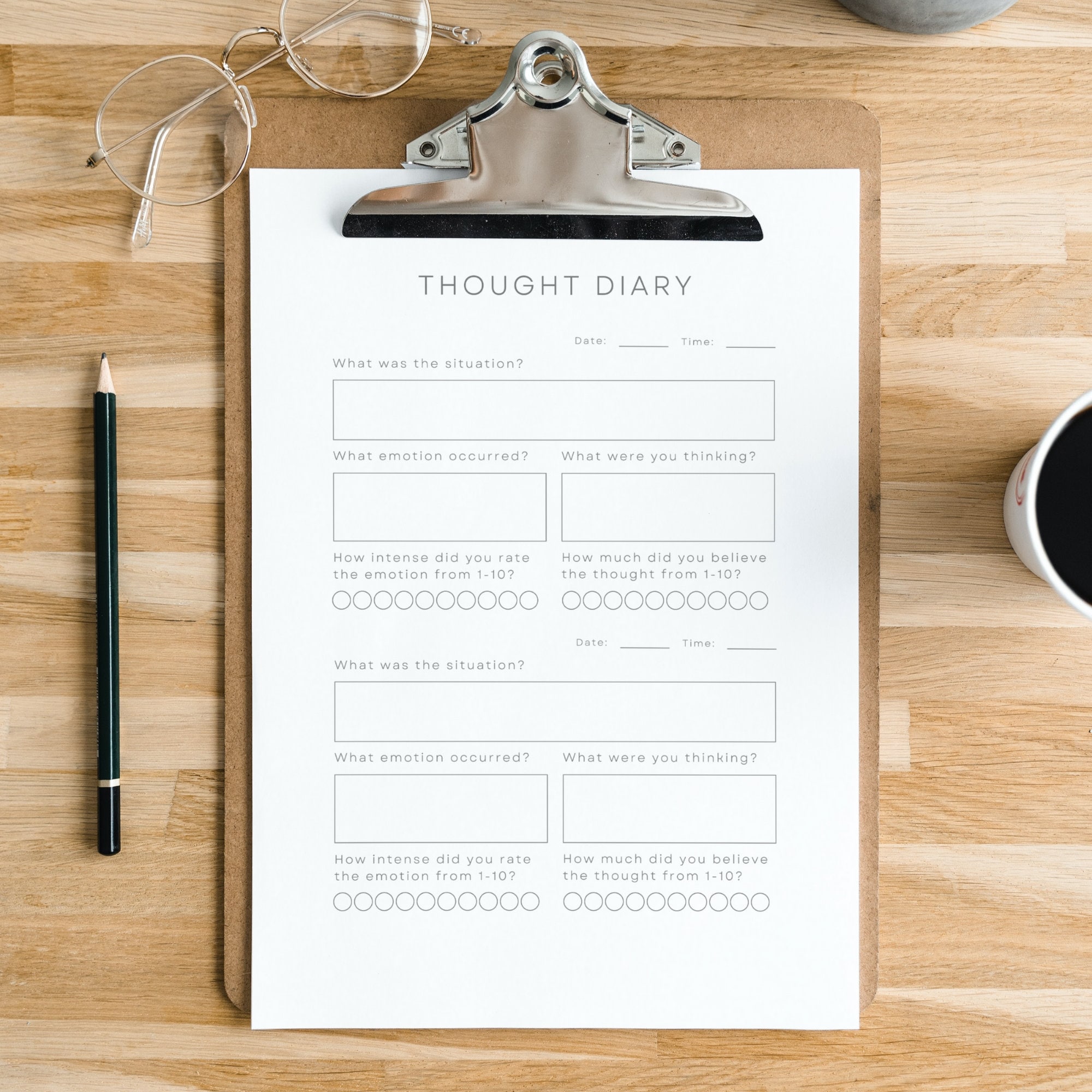 Thought Diary and Thought Evaluation CBT Worksheets Self-reflection ...