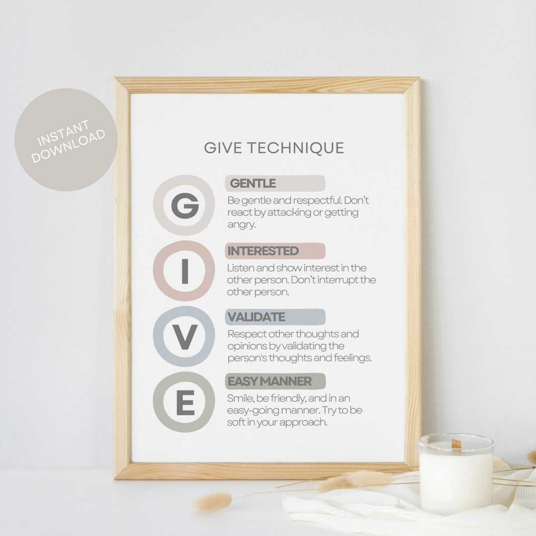 DBT Poster for Therapy GIVE Mental Health Printable Coping Skills Art ...