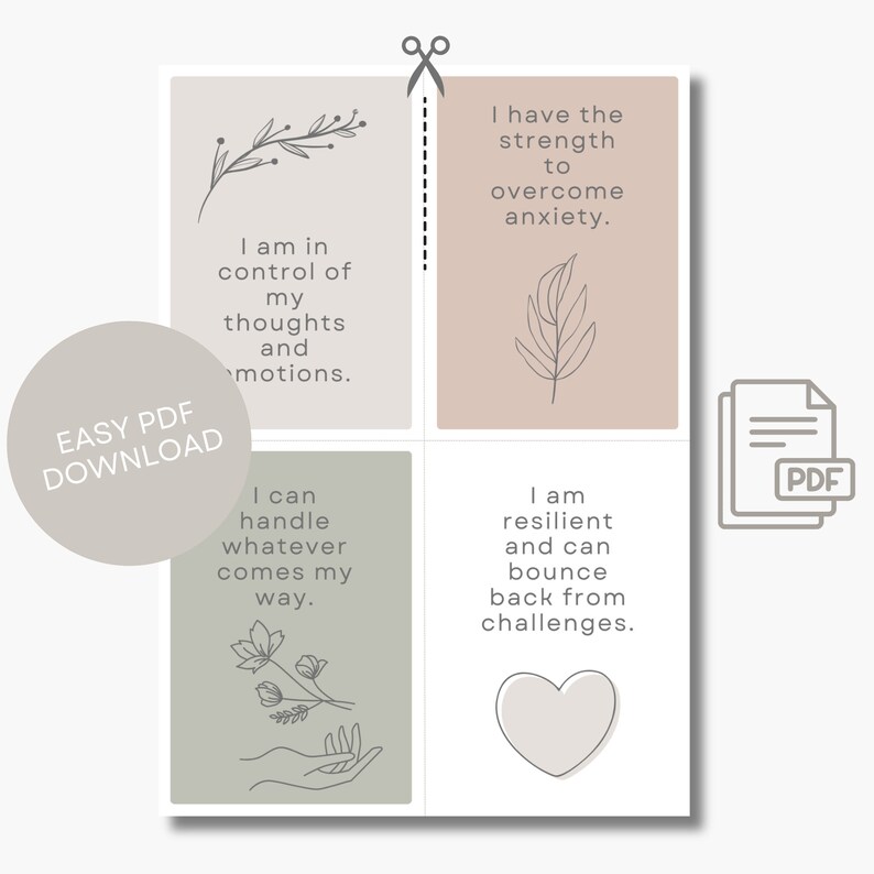 Printable Anxiety Statement Cards Affirmation Anxiety Release Coping ...