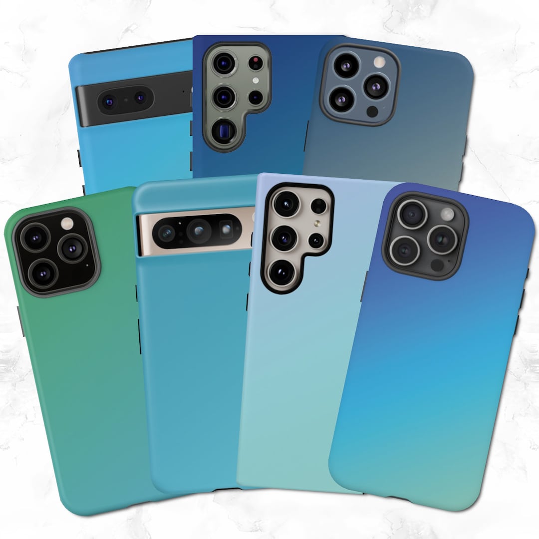 Matte Blue Ombre Gradient Pattern Tough Phone Case for iPhone 15 14 13 ...