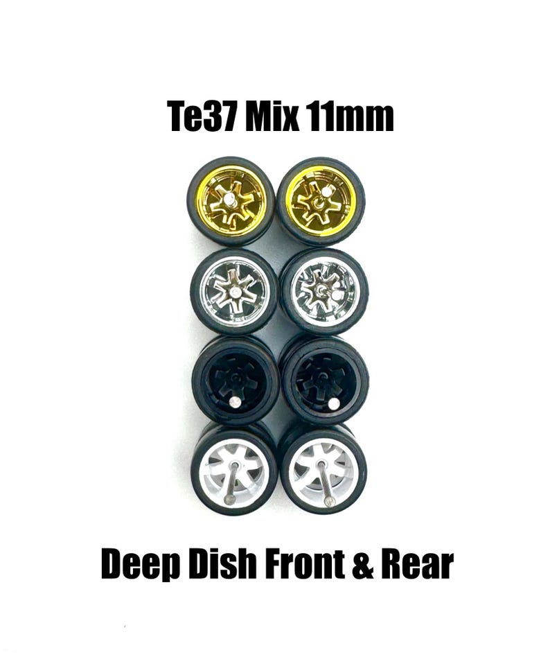 Te37 Mix FULL Deep Dish (5 Pack Set) 11 Mm - 1/64 Scale W/ Rubber Tires ...