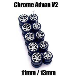 Staggered Chrome Advan V2 (5 PACK SET) 11mm/13mm - 1/64 Scale W/ Rubber ...