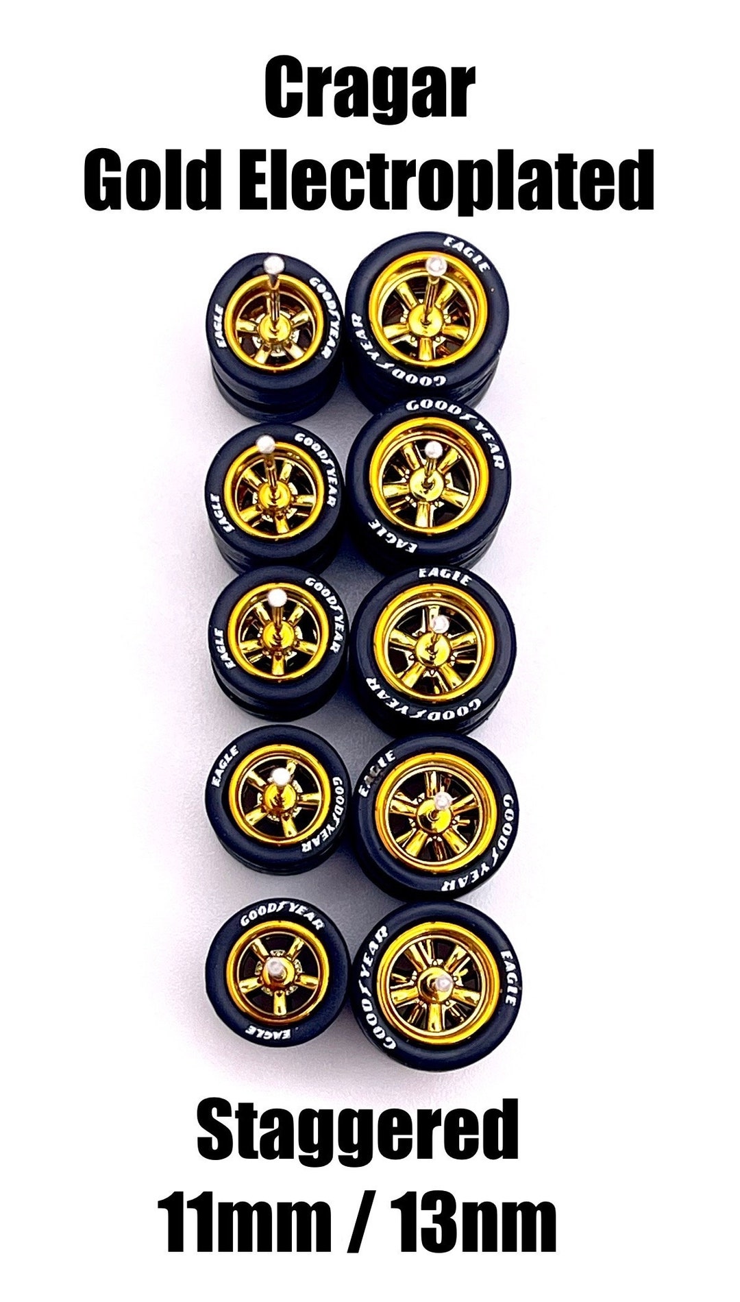Cragar Gold Electroplated STAGGERED With Lettered Tires 11mm/13 Mm (5 ...