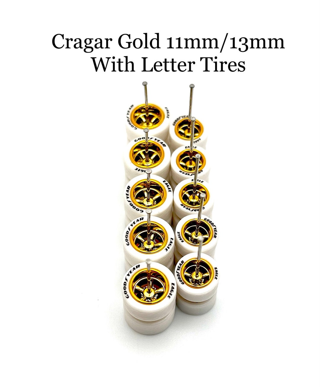 Cragar Gold STAGGERED 11mm/13 Mm With Letter Tires (5 Pack Set) - 1/64 ...