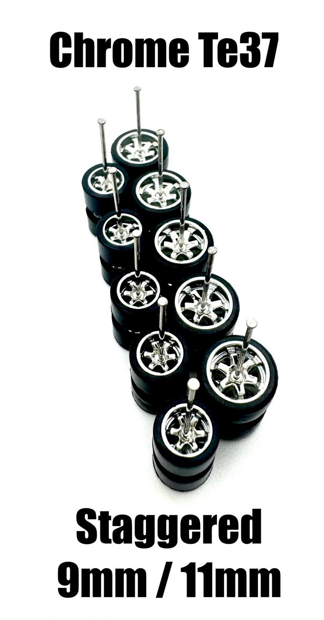 Te37 Chrome Electroplated STAGGERED 9mm / 11mm (5 Pack Set) - 1/64 ...