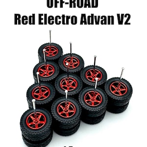 Advan V2 Red Electro OFF-ROAD (5 PACK Set) 14mm - 1/64 Scale W/ Rubber ...
