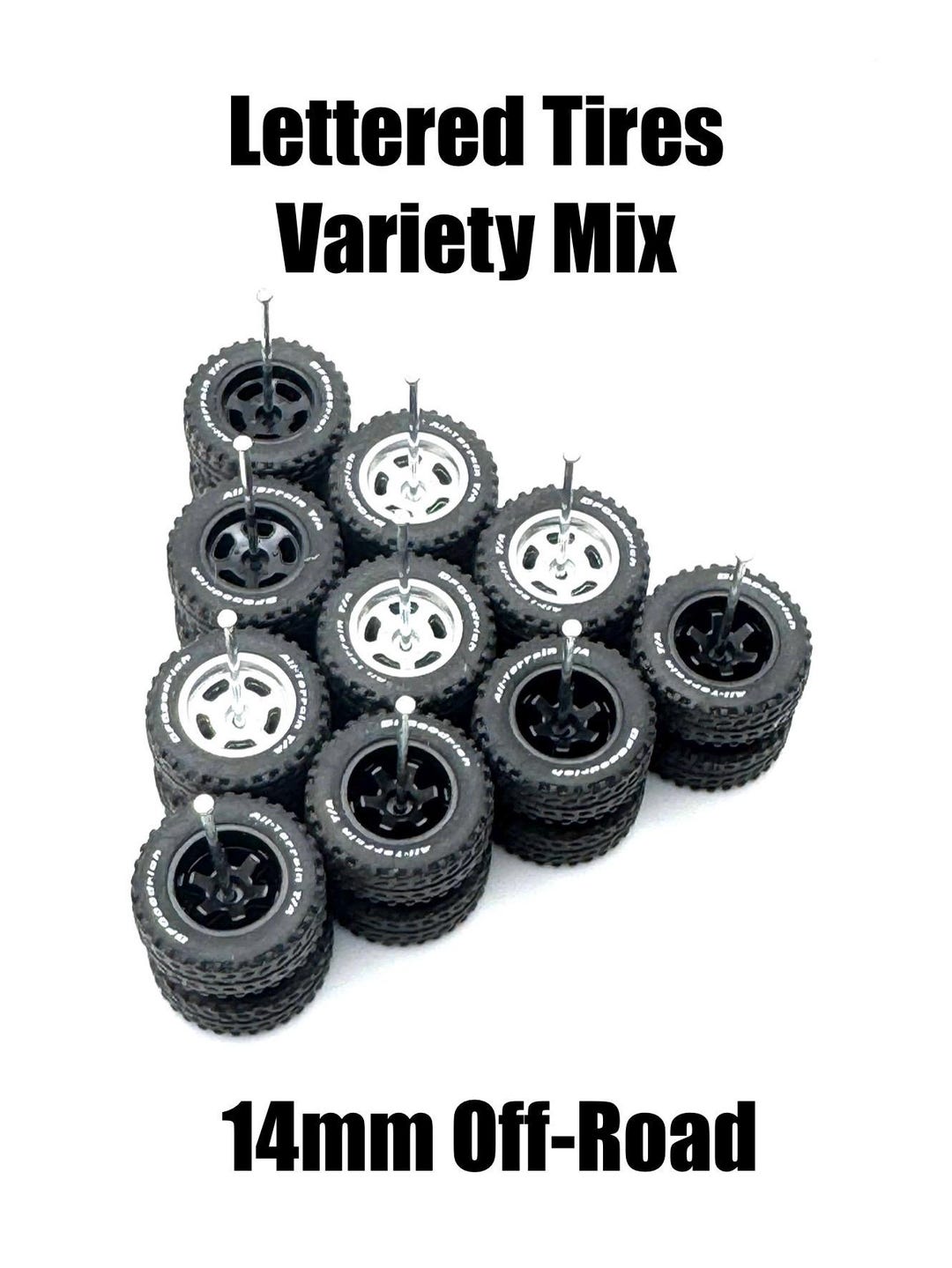 Lettered Tires OFF-ROAD 14mm Variety Mix 5 PACK Set 1/64 Scale W ...