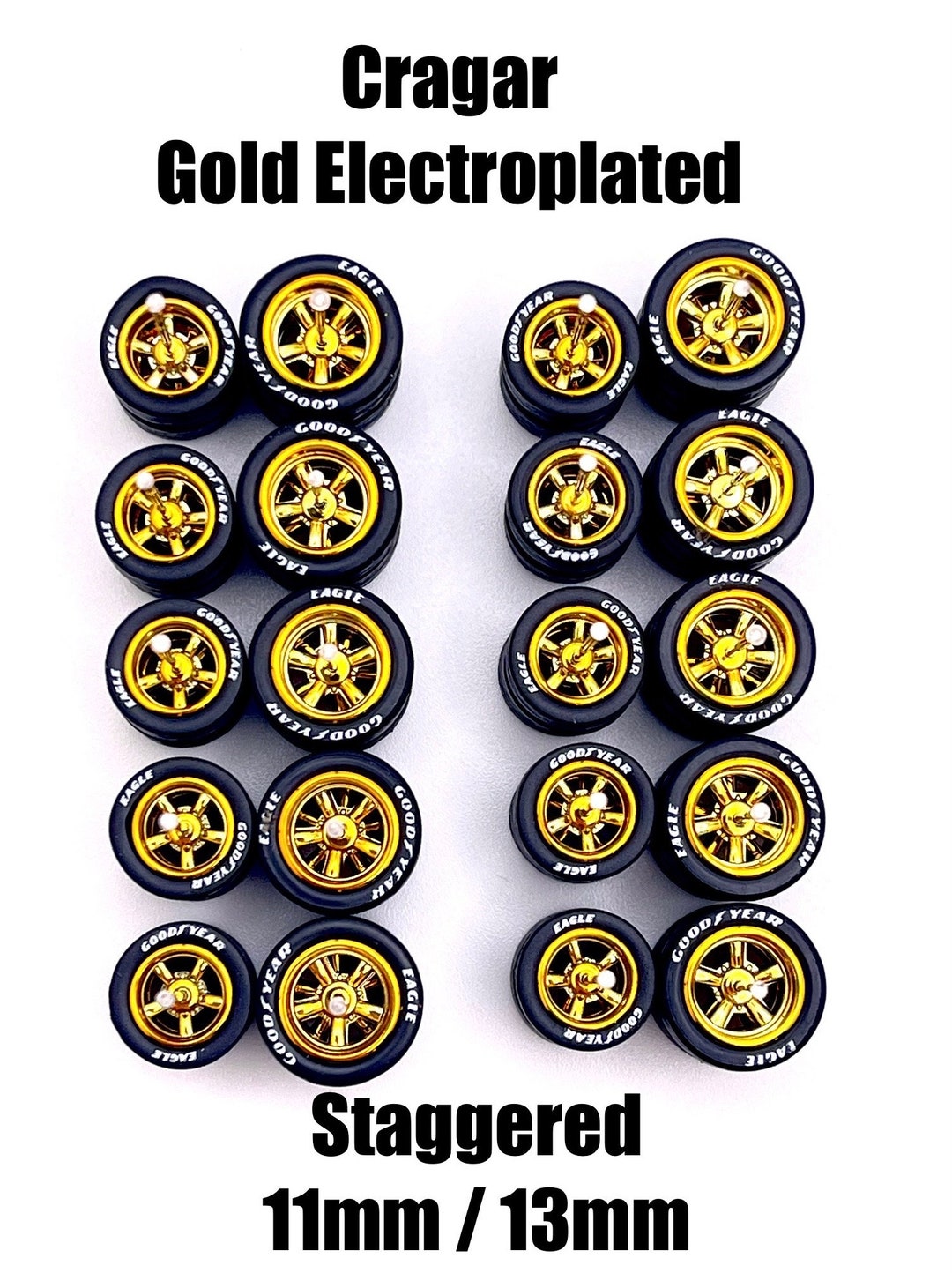 Cragar Gold Electroplated STAGGERED With Lettered Tires 11mm/13 Mm (10 ...