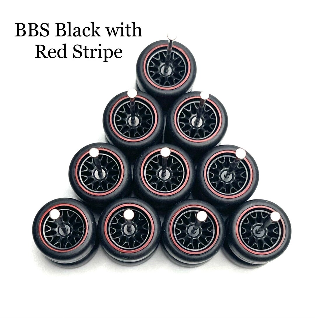 BBS Black With Red Stripe (5 PACK SET) 11 Mm - 1/64 Scale W/ Rubber ...