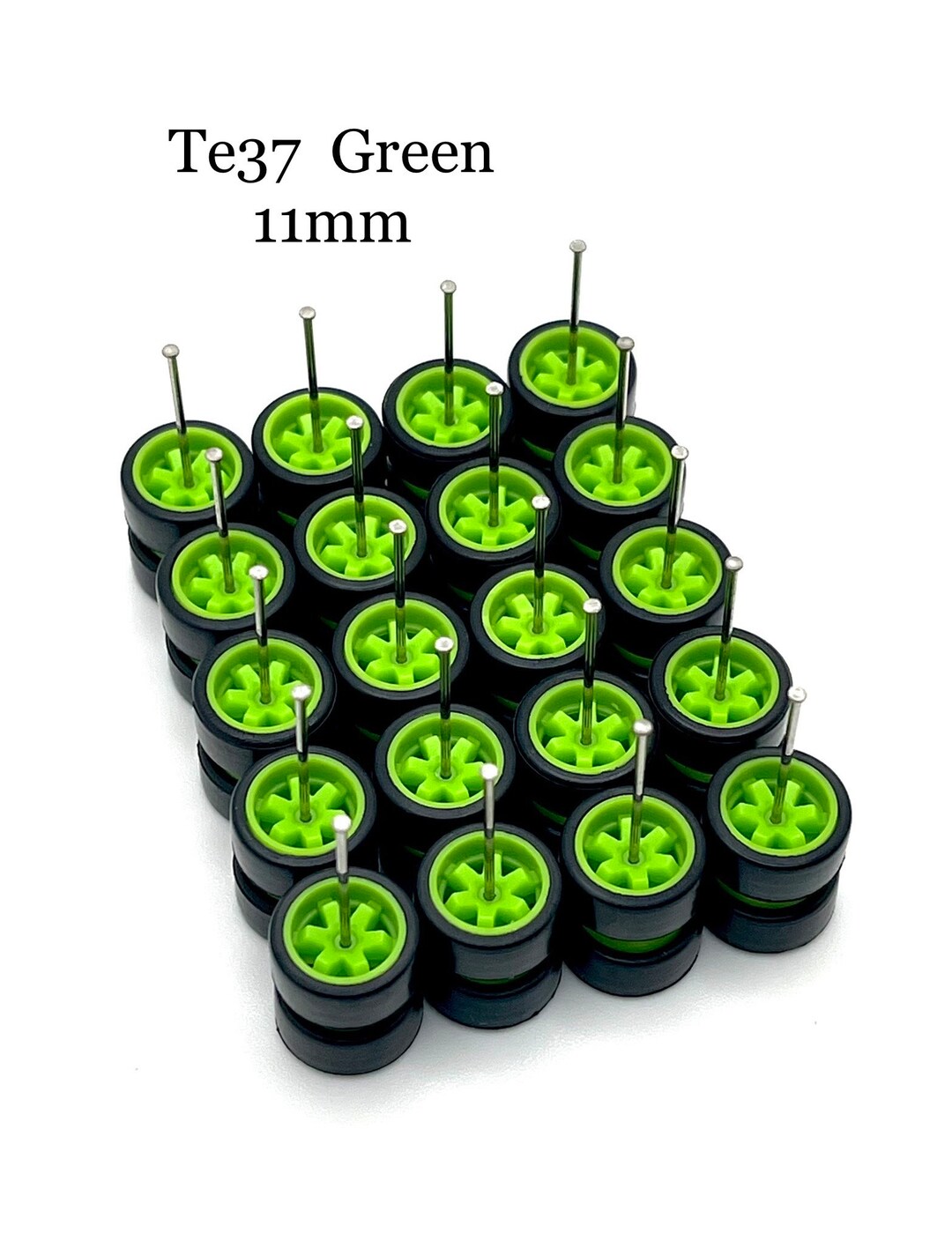 Te37 Green (10 PACK SET) 11 Mm - 1/64 Scale W/ Rubber Tires - Etsy