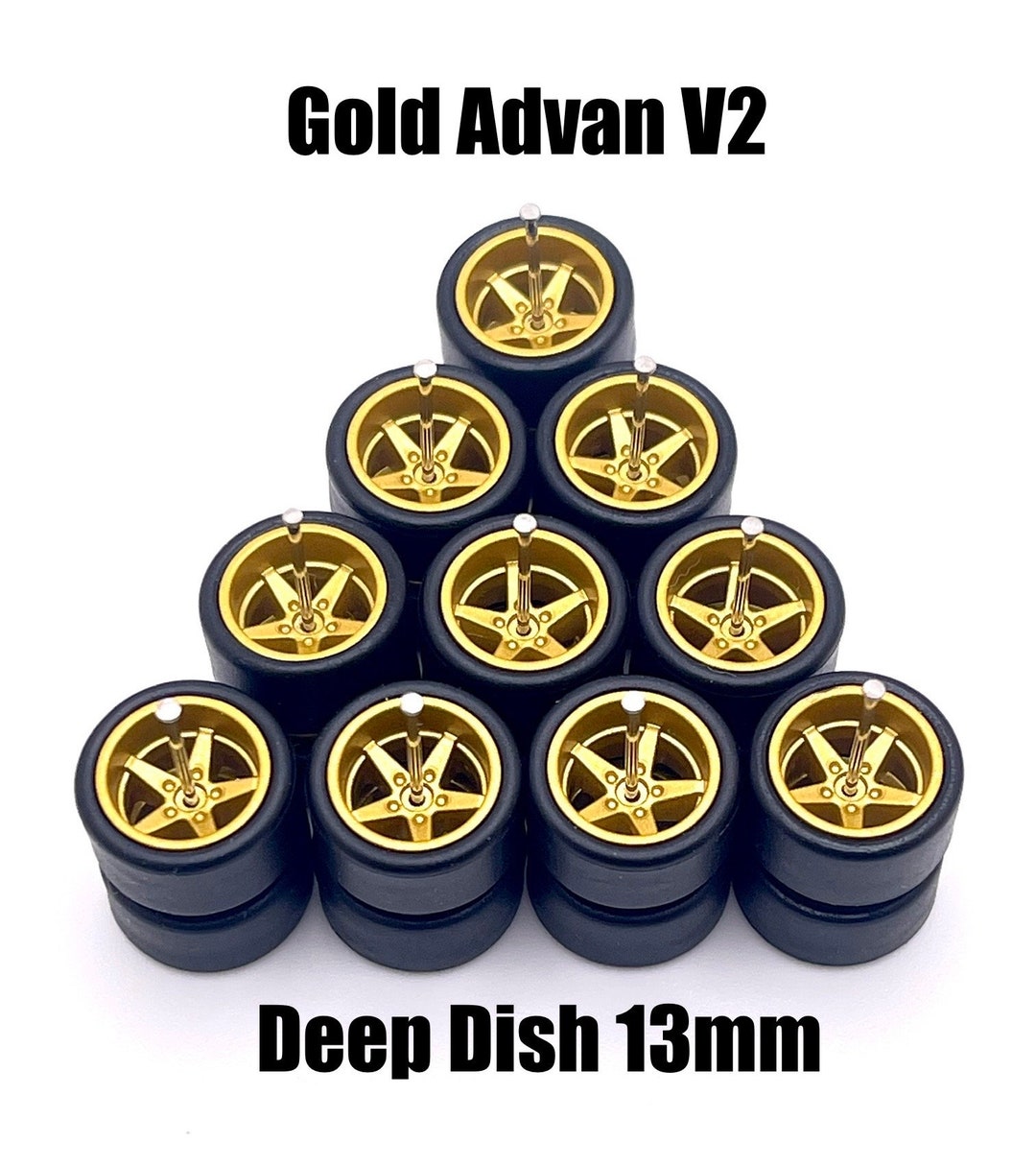 Gold Advan V2 Deep Dish (5 PACK SET) 13mm - 1/64 Scale W/ Rubber Tires ...