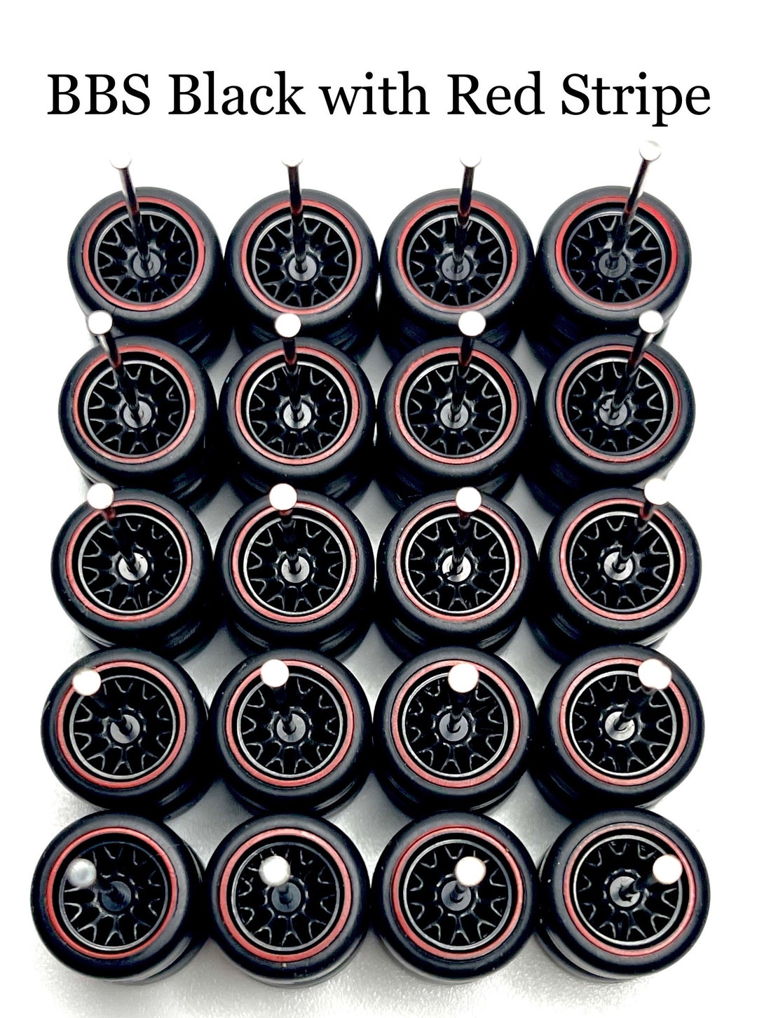 BBS Black With Red Stripe (10 PACK SET) 11 Mm - 1/64 Scale W/ Rubber ...