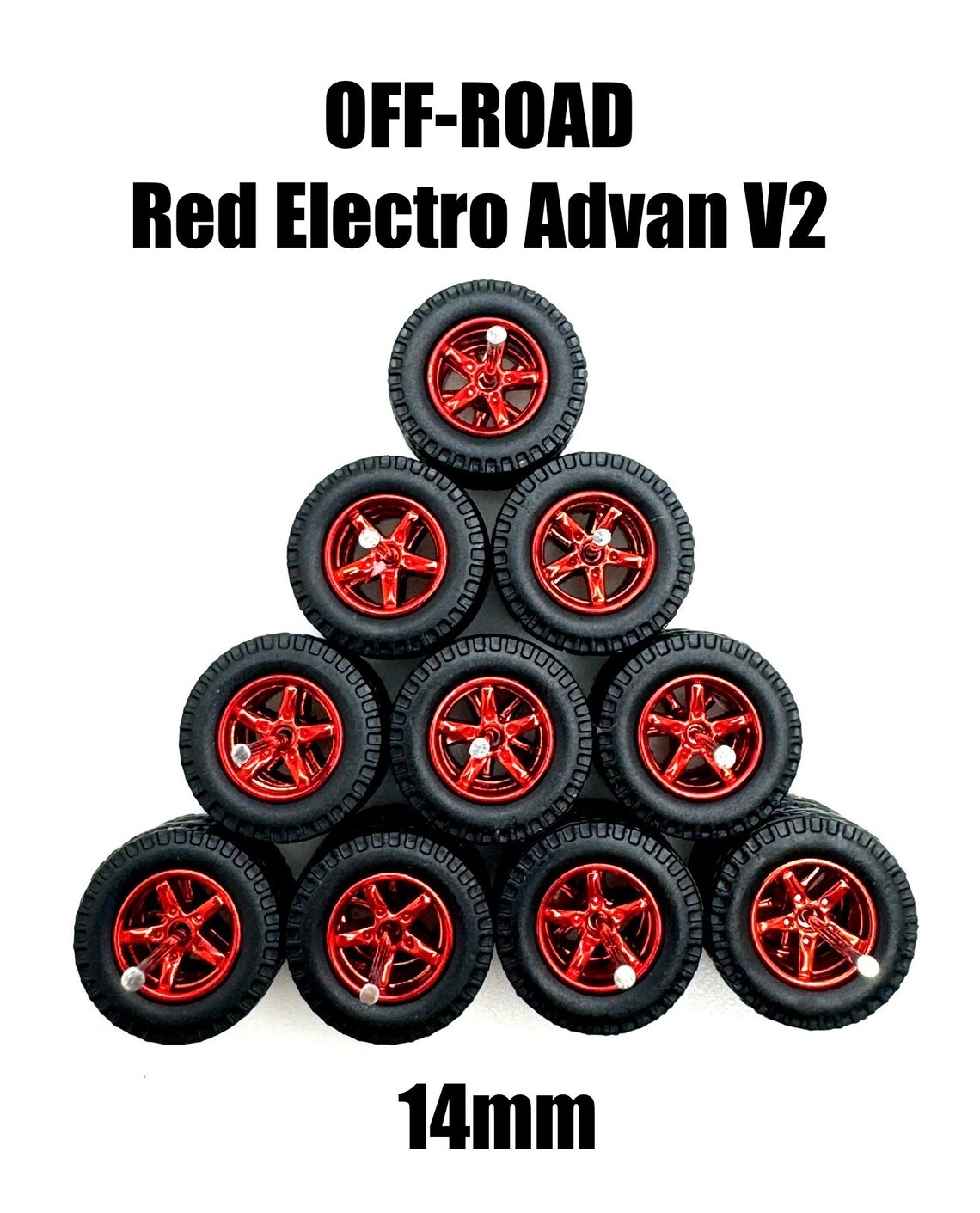 Advan V2 Red Electro OFF-ROAD (5 PACK Set) 14mm - 1/64 Scale W/ Rubber ...