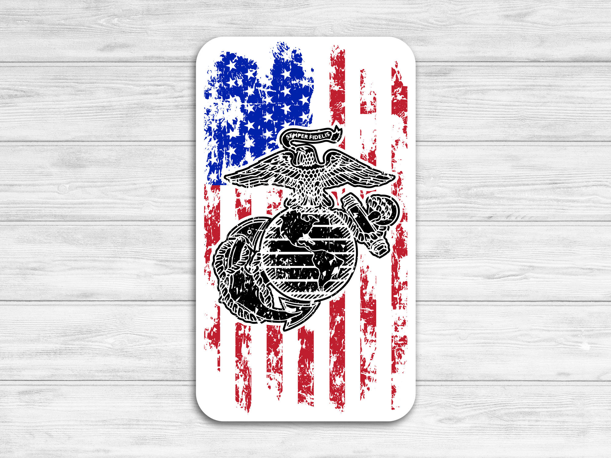 Distressed American Flag With USMC Eagle Globe and Anchor Vinyl Sticker ...
