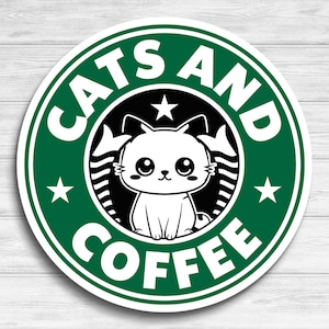 Cats and Coffee Vinyl Sticker, Cat Lover, Coffee Lover, Cat Mom Gift ...