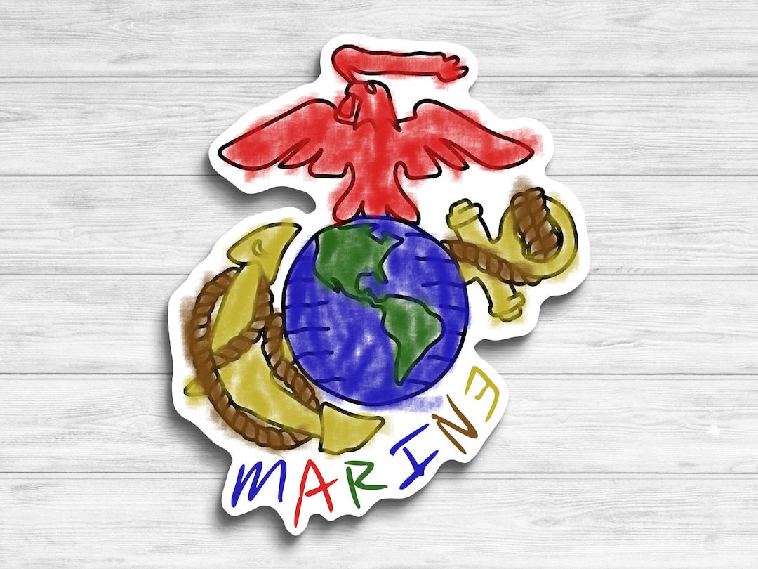 Marine Eagle, Globe, and Anchor Crayon Drawing Vinyl Sticker USMC ...