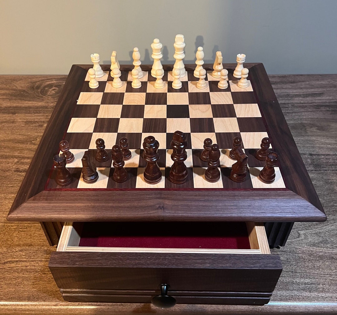 Chess/checker Board With Storage Drawer Birthday Gift - Etsy