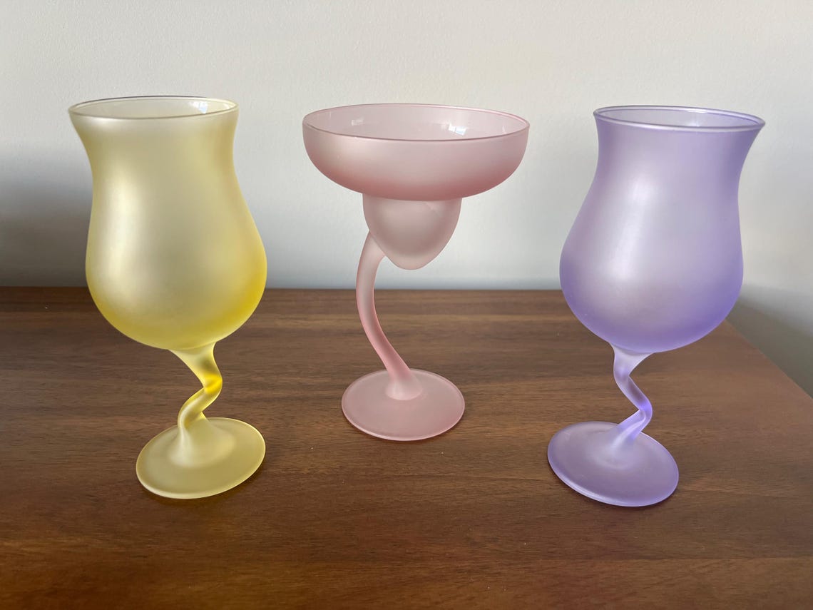 Funky Vintage Glassware 90s Unique Bar Accessories Colorful Retro ...