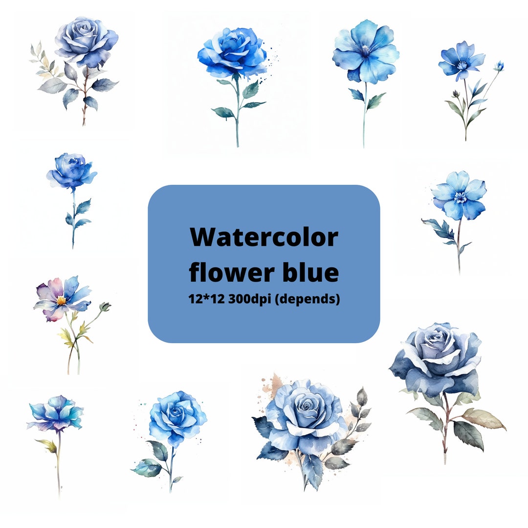 Watercolor Flower Blue - Azure Blossoms - Etsy