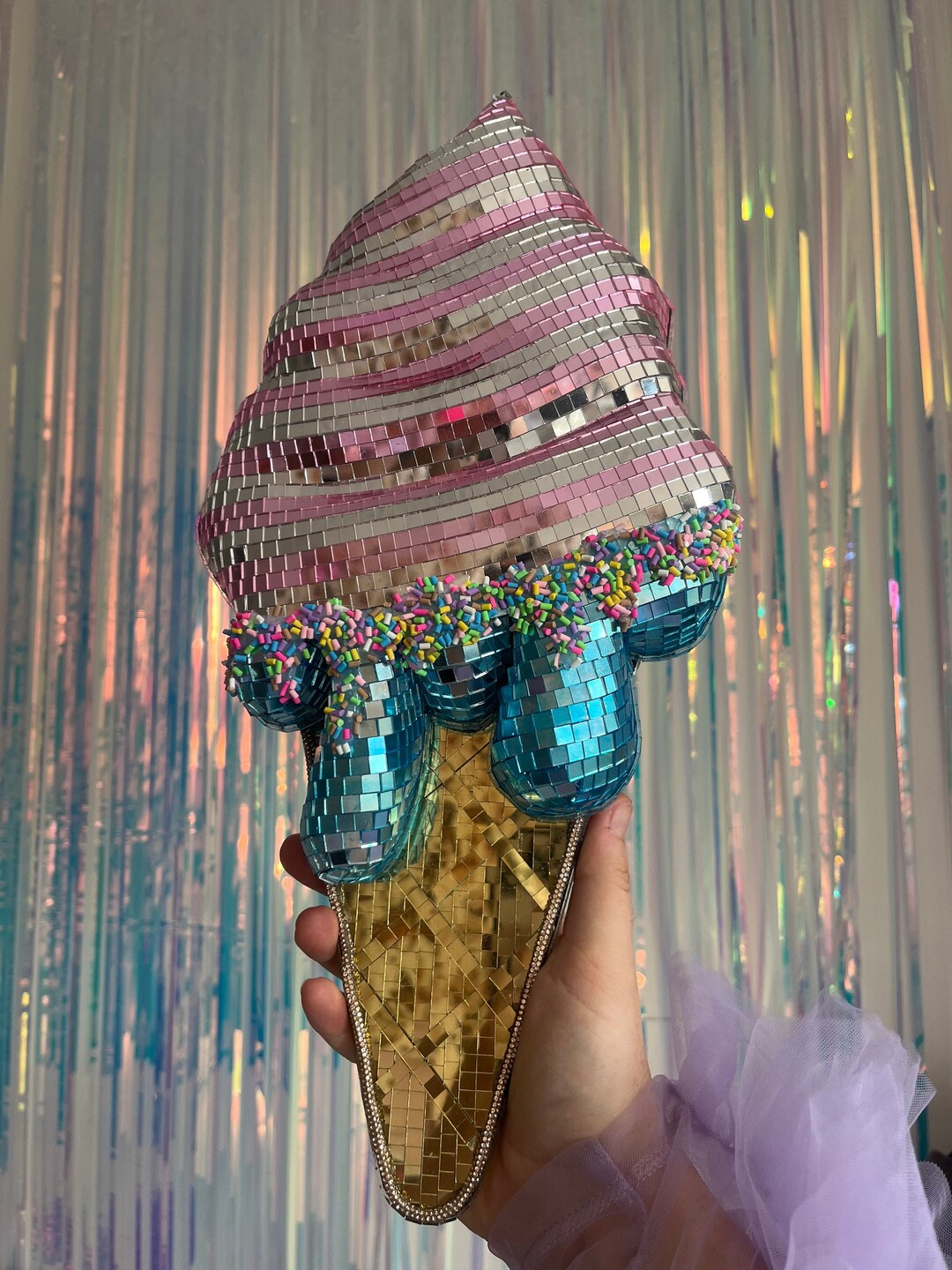 Disco Ice Cream CANDY SPRINKLES Pink Disco Stripe With Blue Drip ...