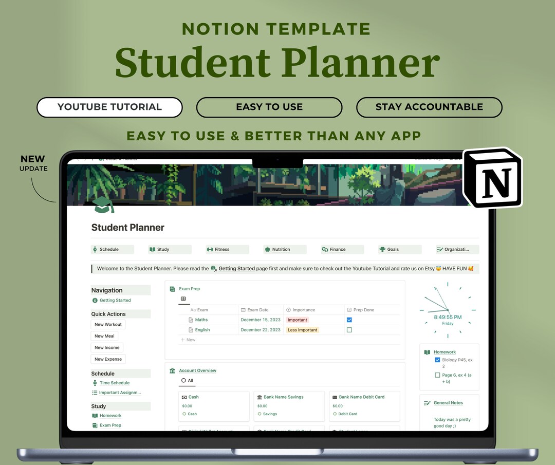 Aesthetic Student Planner, Notion Template Adhd, College, All in One ...