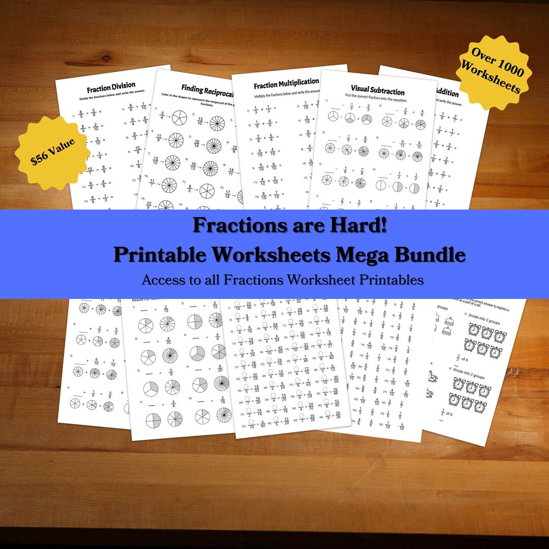 Fractions Printable Worksheets Bundle - Access to All Fractions ...