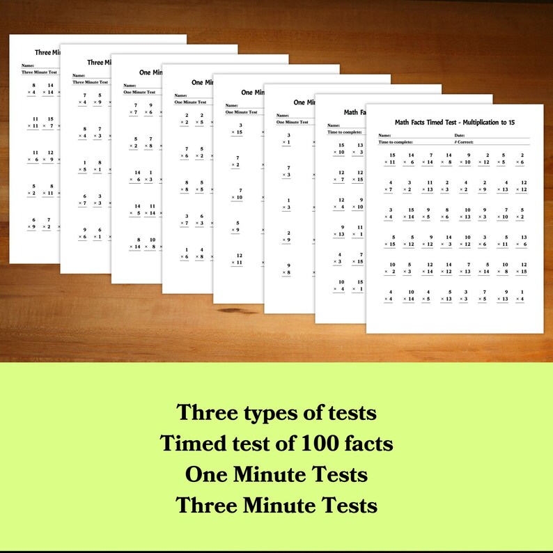 Multiplication Timed Tests: 0-15 Math Facts, Homeschool Drills (PDF ...